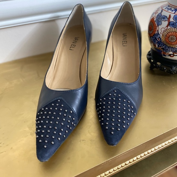 Vaneli | Shoes | Vaneli Navy Blue Metal Studded Leather Heels | Poshmark